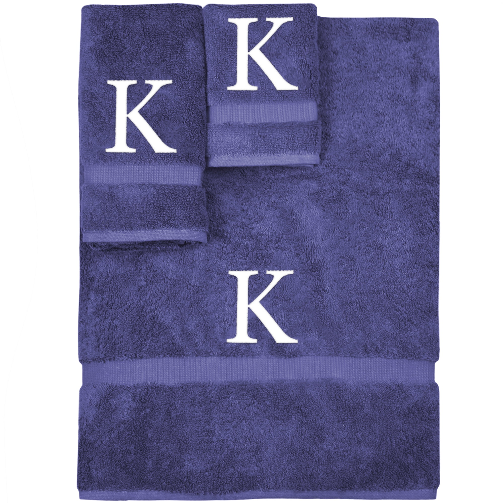 Monogrammed Towel Set, Personalized Gift, Set of 3- White Block Letter ...