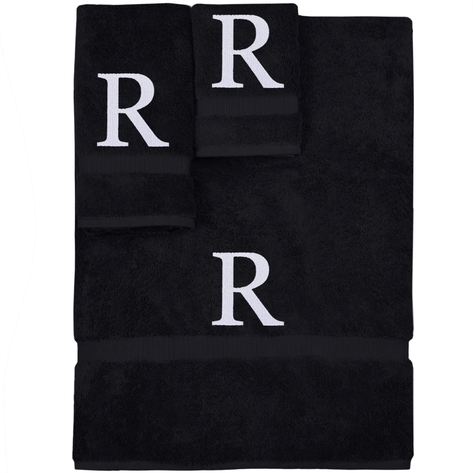 Monogrammed Towel Set, Personalized Gift, Set of 3- White Block Letter ...