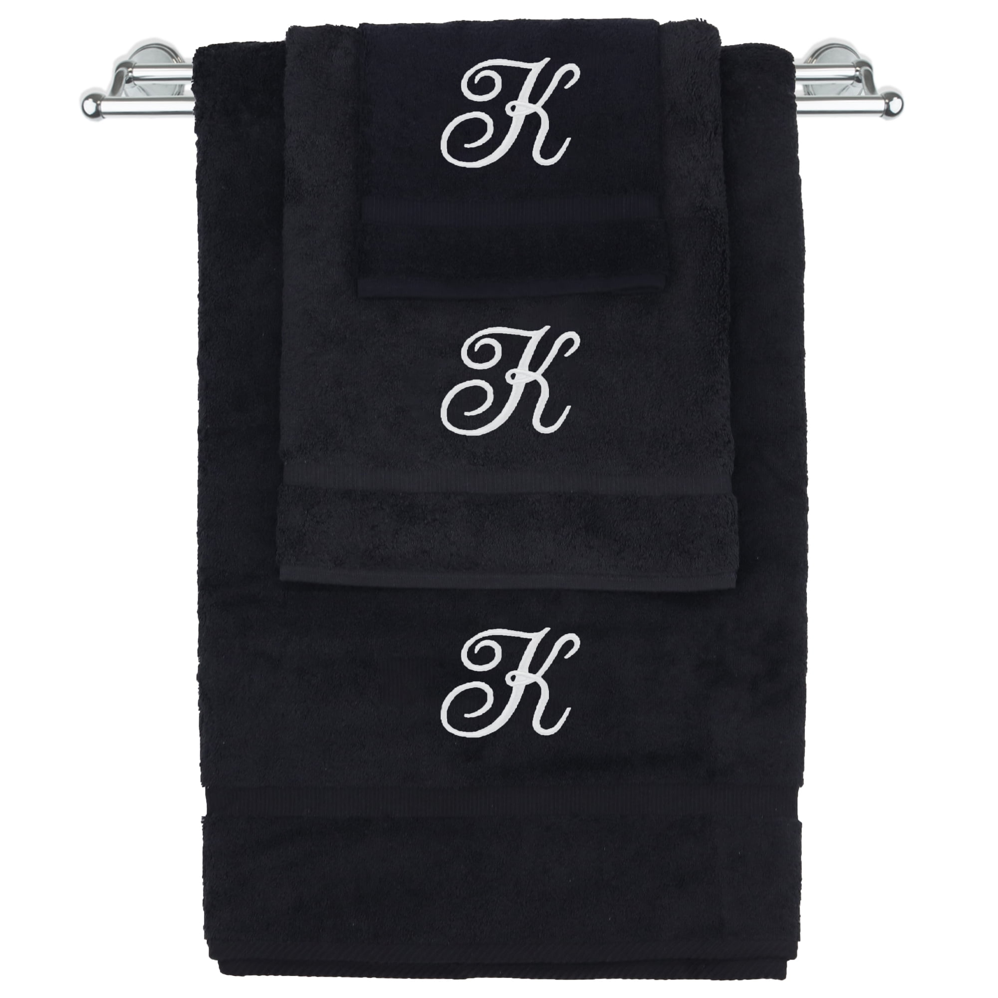 Monogrammed Towel Set, Personalized Gift, Set of 3- White Script Letter ...