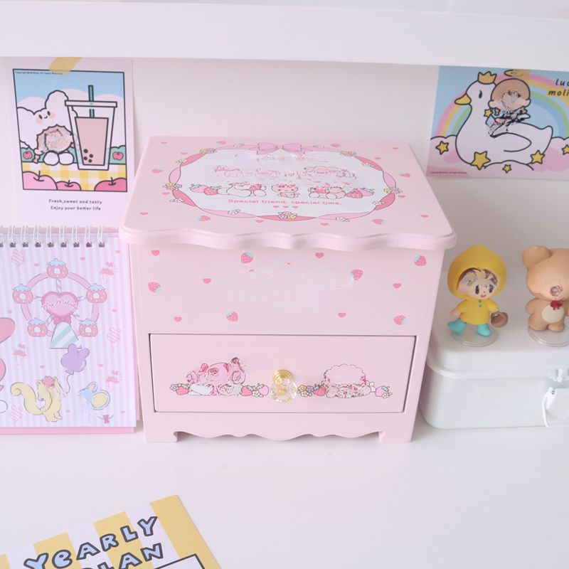 Monolayer Wooden Gift Desktop Tidy Up Storage Box Cute Soft Sister ...