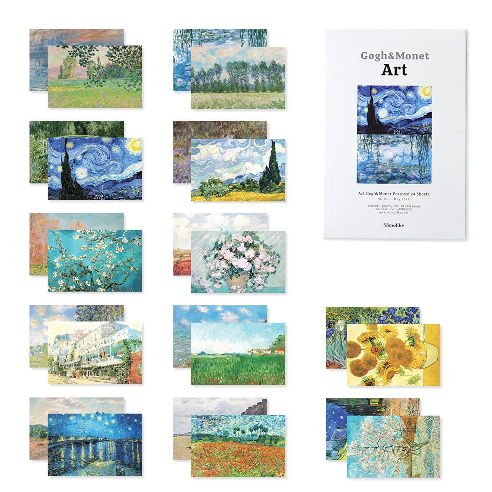 Monolike Art Gogh & Monet Single cards - mix 24 pack, Famous painting ...
