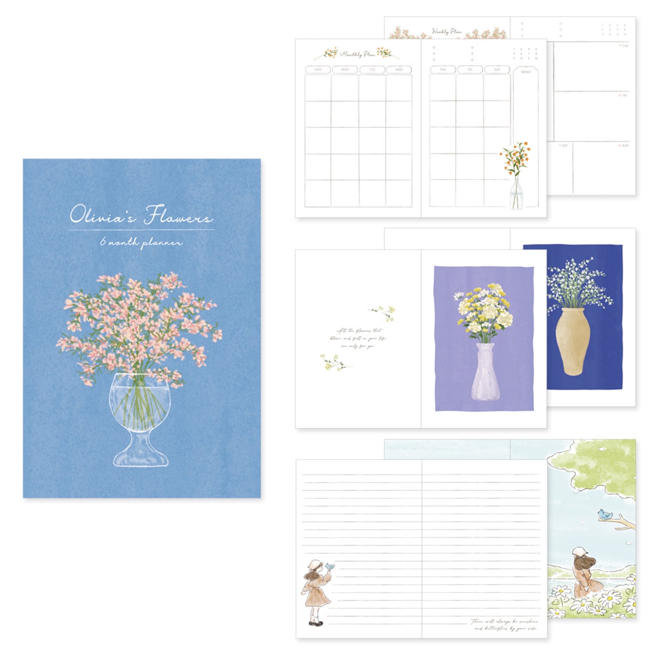 Monolike B6 Olivia's Flowers Diary 6 Month Planner, Blue - Academic ...