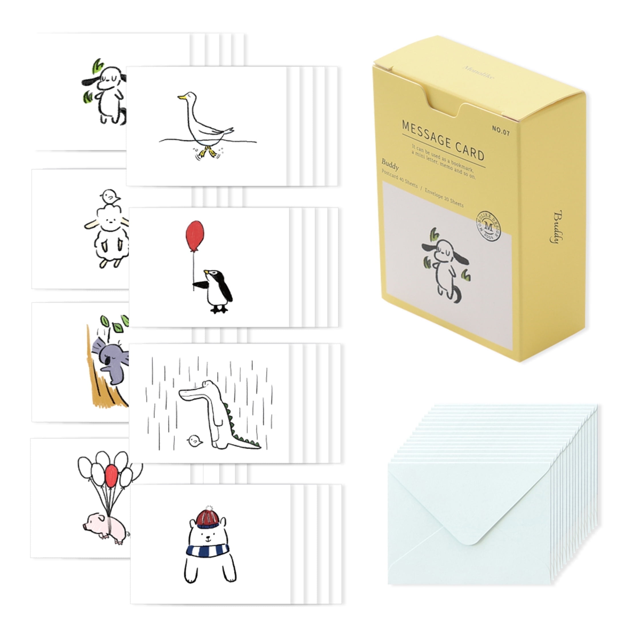 Monolike Message Buddy Card - Mix 40 Mini Single Cards, 20 Envelopes ...