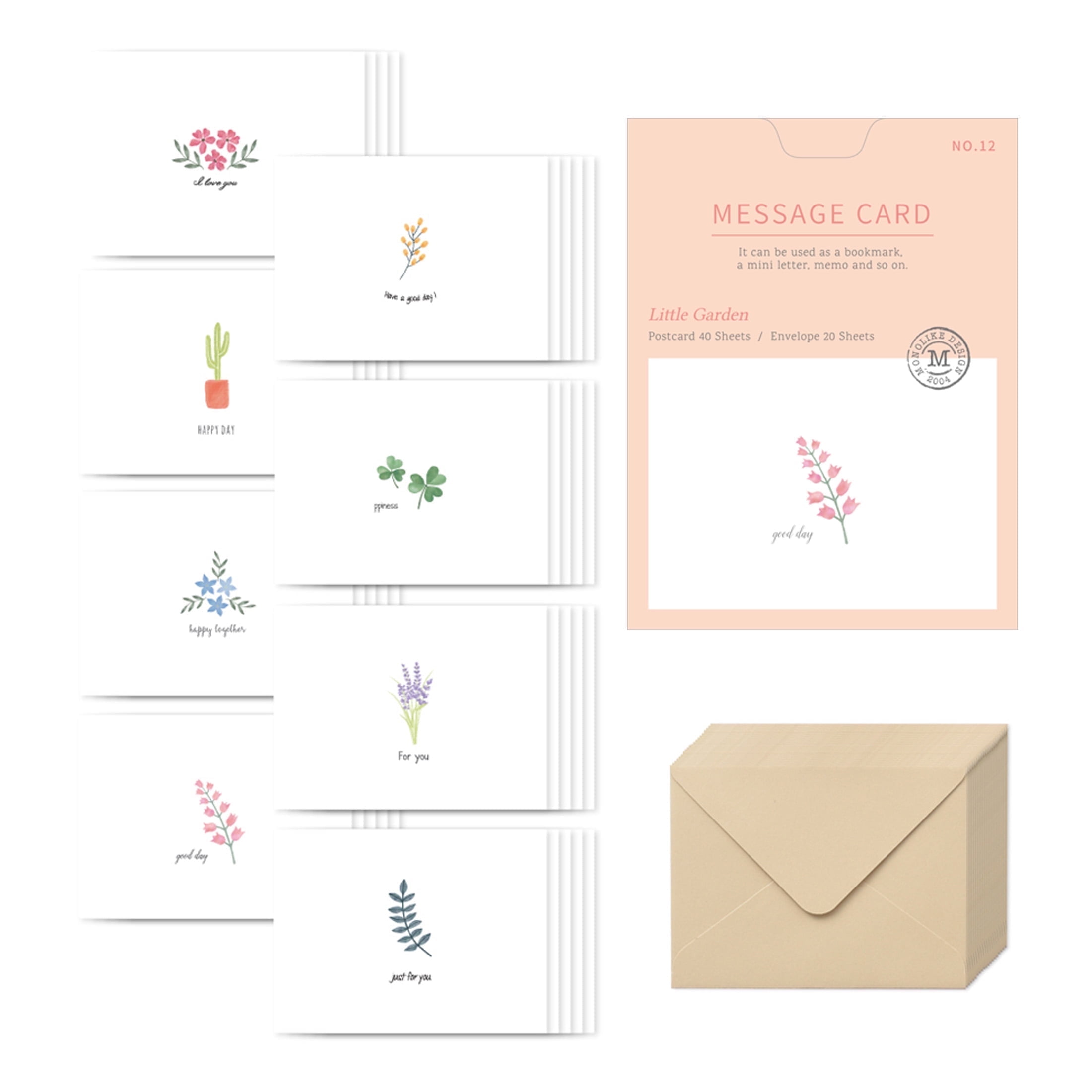 Monolike Message Little Garden Card - Mix 40 Mini Single Cards, 20 ...