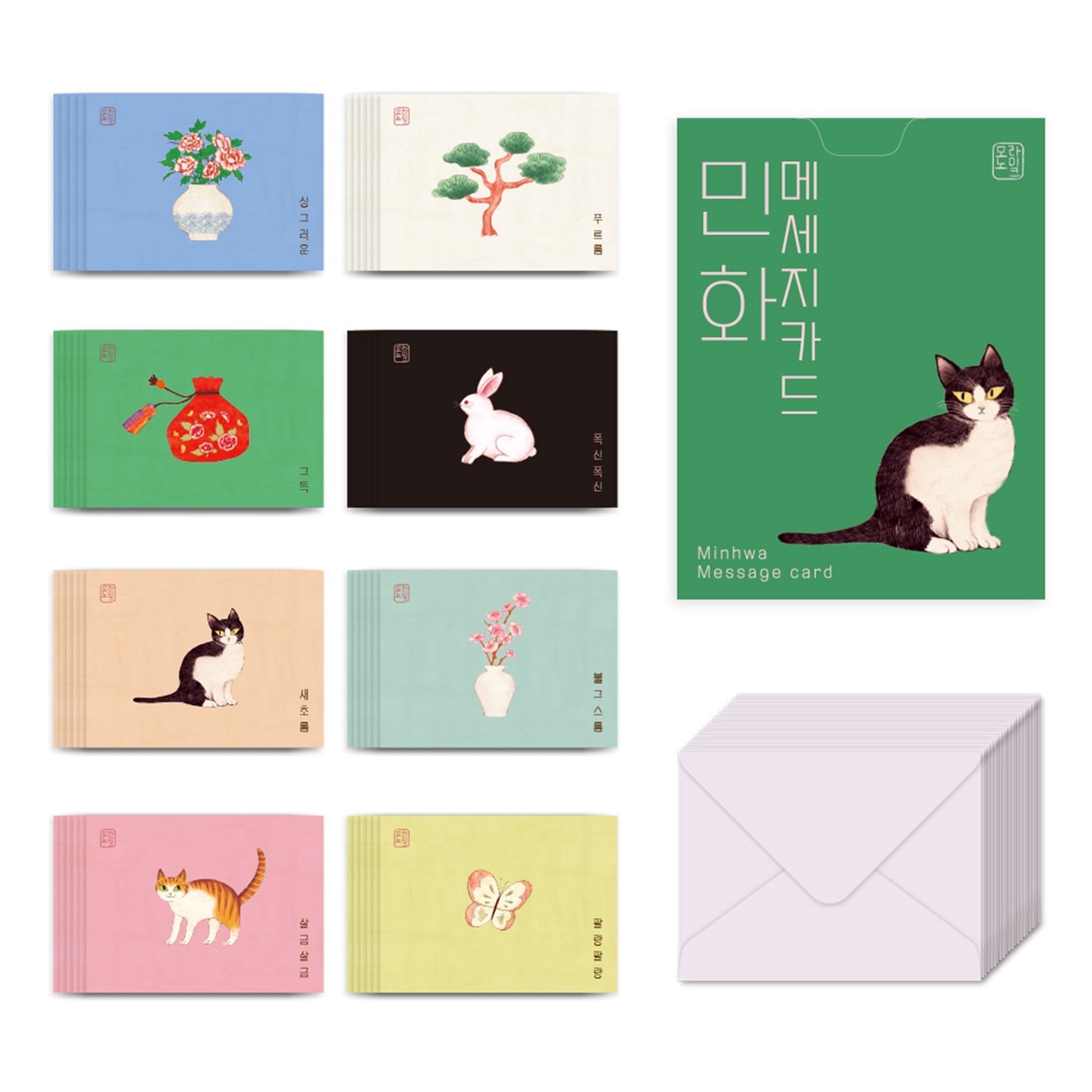 Monolike Message Minhwa Card - Mix 40 Mini Single Cards, 20 Envelopes ...