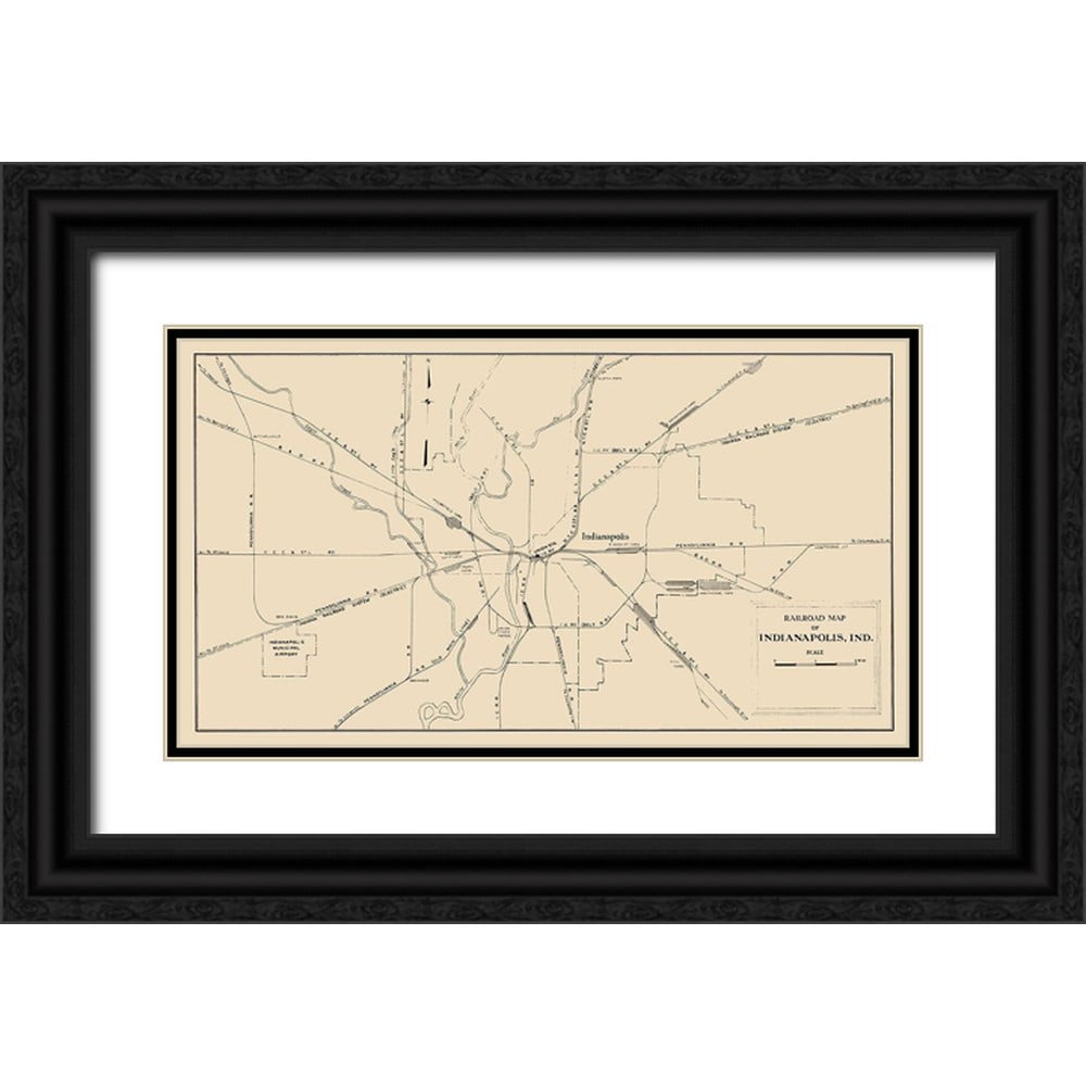 Monon Railway 18x12 Black Ornate Wood Framed with Double Matting Museum ...