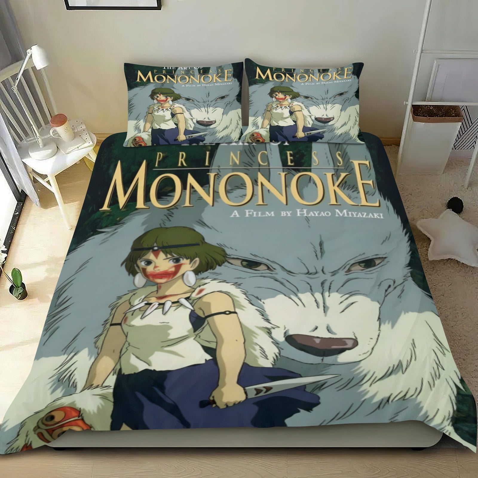 Mononoke-hime thin bedding set has an iconic print,One duvet cover and two pillowcases., it adds ...