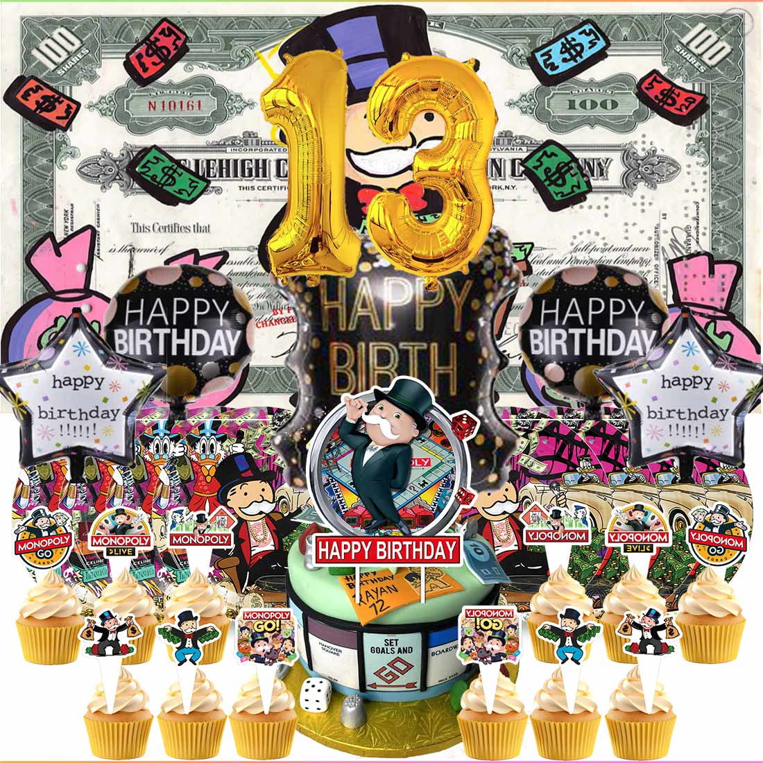 Monopoly 13th Tableware Balloons Cake Toppers Backdrop Banner Supplies ...