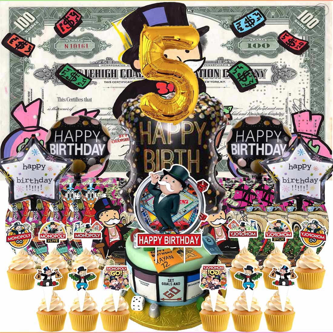 Monopoly 5th Tableware Balloons Cake Toppers Backdrop Banner Supplies ...