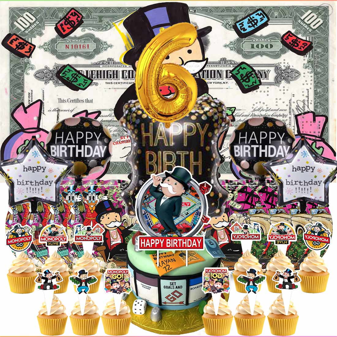 Monopoly 6th Tableware Balloons Cake Toppers Backdrop Banner Supplies ...