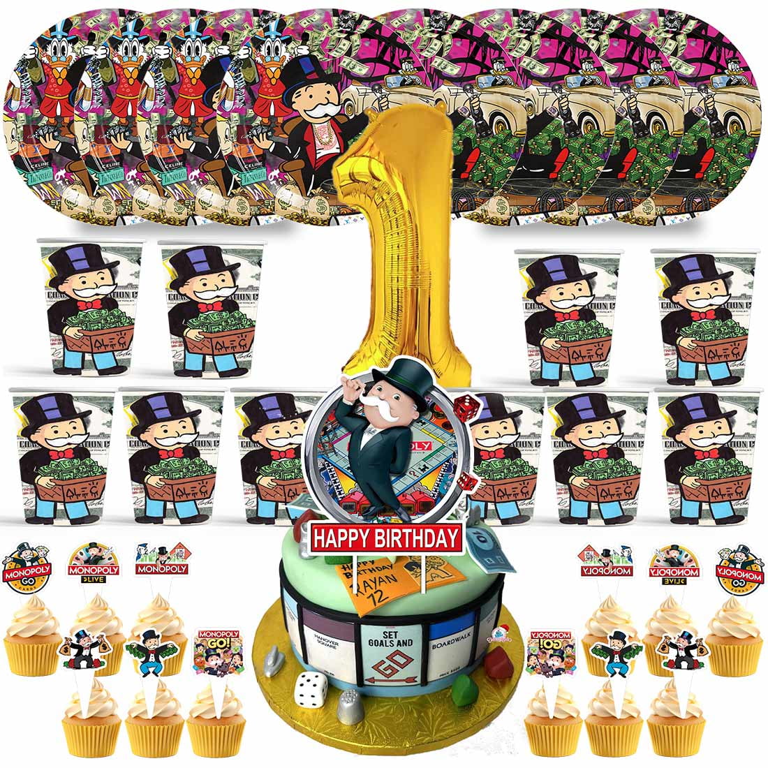 Monopoly Birthday 1st Cups Party Supplies Plates Fans Decorations Cake ...