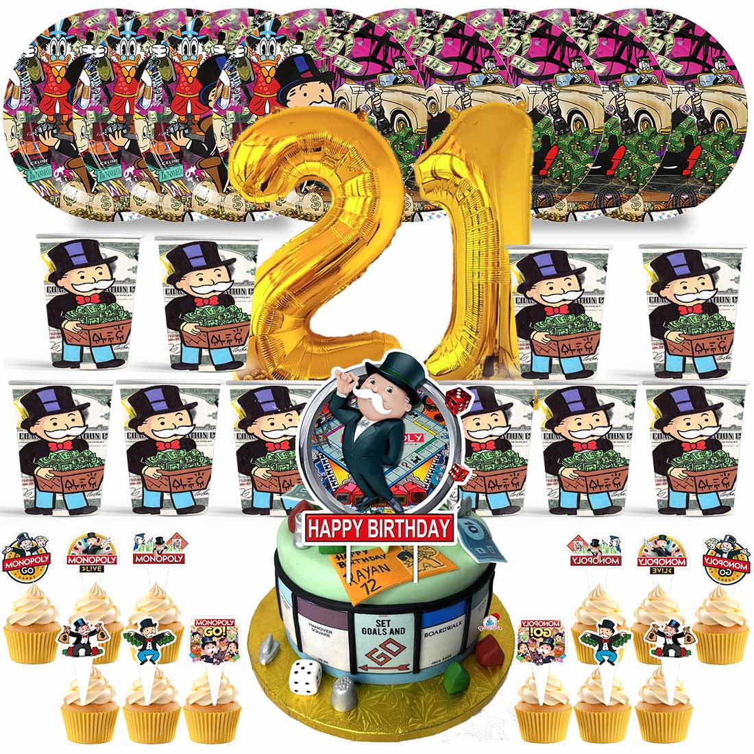 Monopoly Birthday 21th Cups Party Supplies Plates Fans Decorations Cake ...