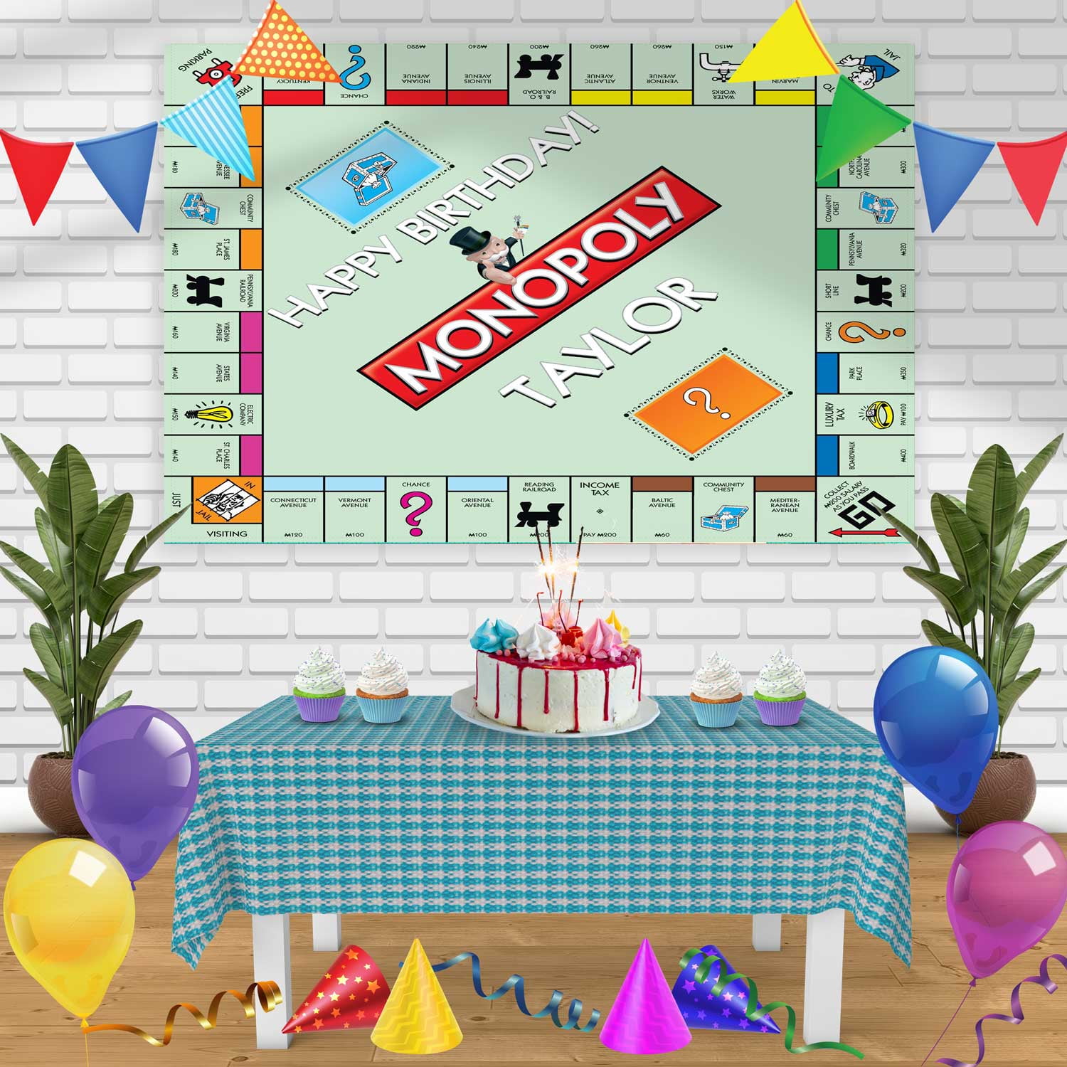 BirthdayJungle Monopoly Birthday Banner, Personalized Party Backdrop ...