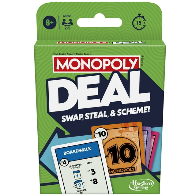 Monopoly Deal Travel Size Card Game for Family, Quick-Play for 2-5 ...