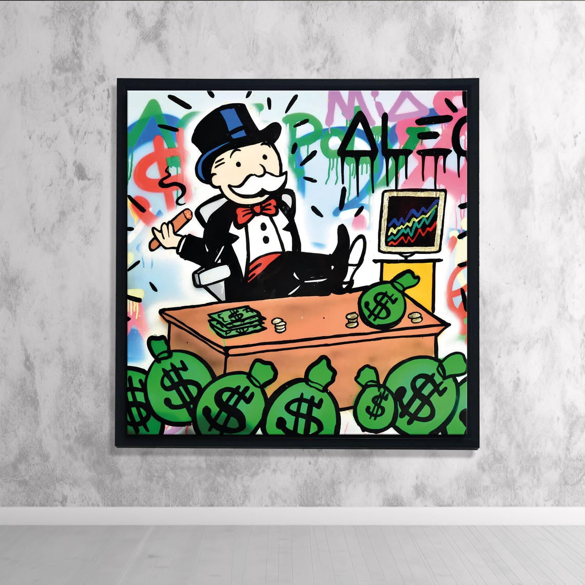Monopoly Graffiti Wall Art, Money Bag Print, Urban Pop Art Decor, Rich ...