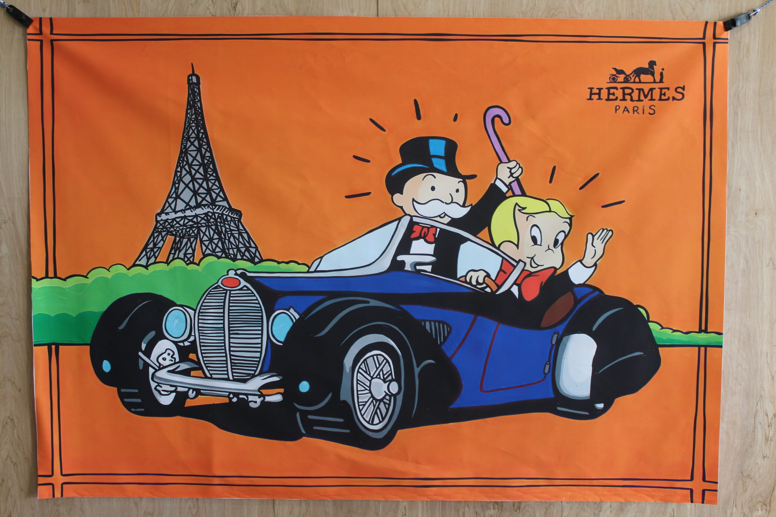 Monopoly Man and Richie Rich Driving in Paris Unframed Canvas Painting ...