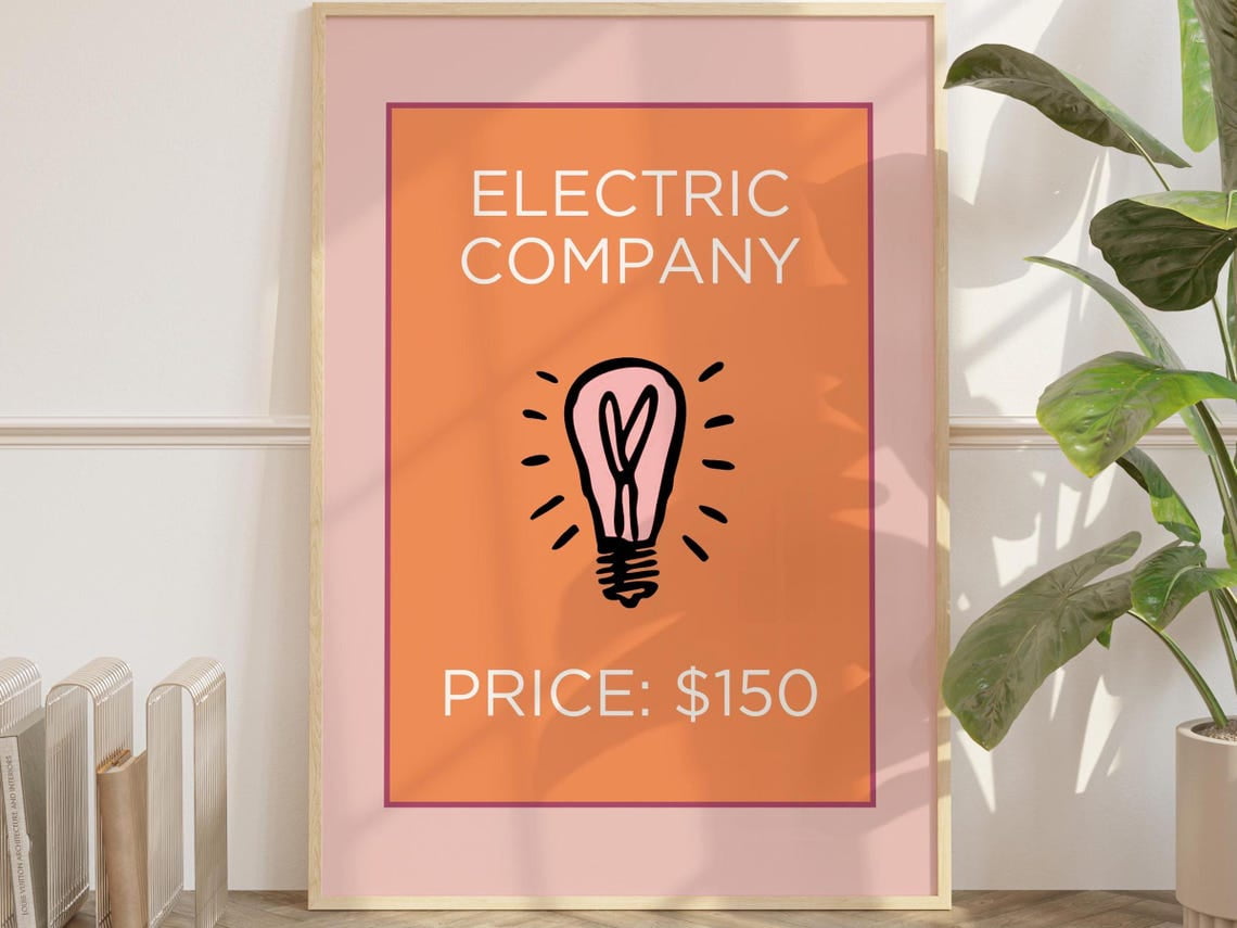 Monopoly Print Girly Wall Art Orange Electric Company Monopoly Board ...