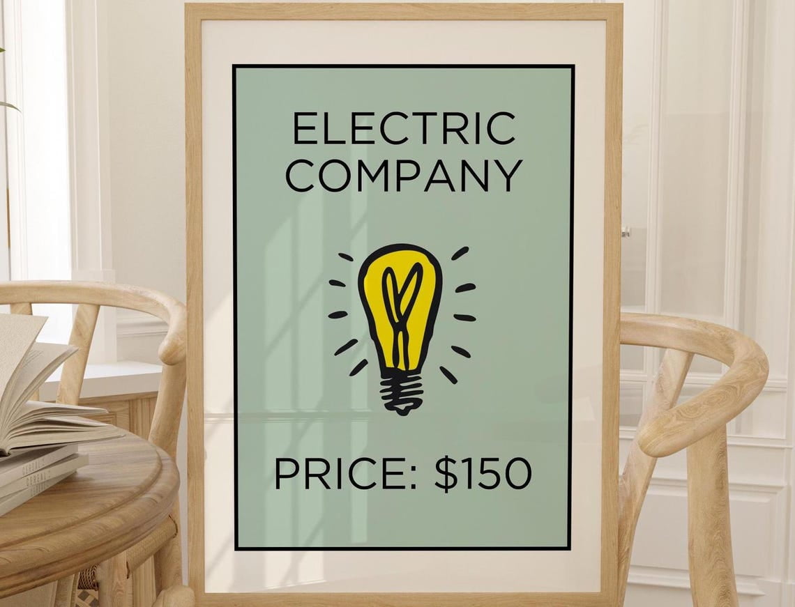 Monopoly Print Wall Art Poster Electric Company Monopoly Board Game ...