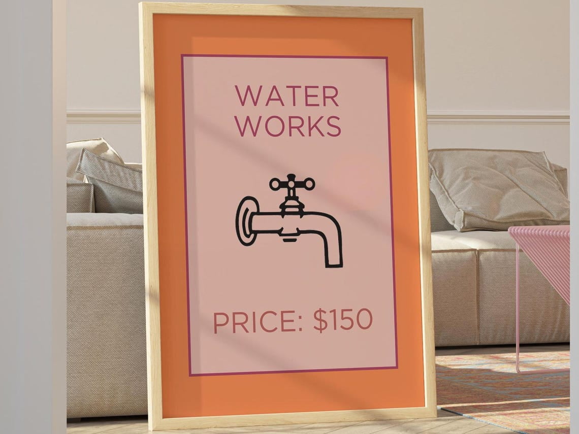 Monopoly Water Works Wall Decor Quirky Feminine Bathroom Art New Home ...