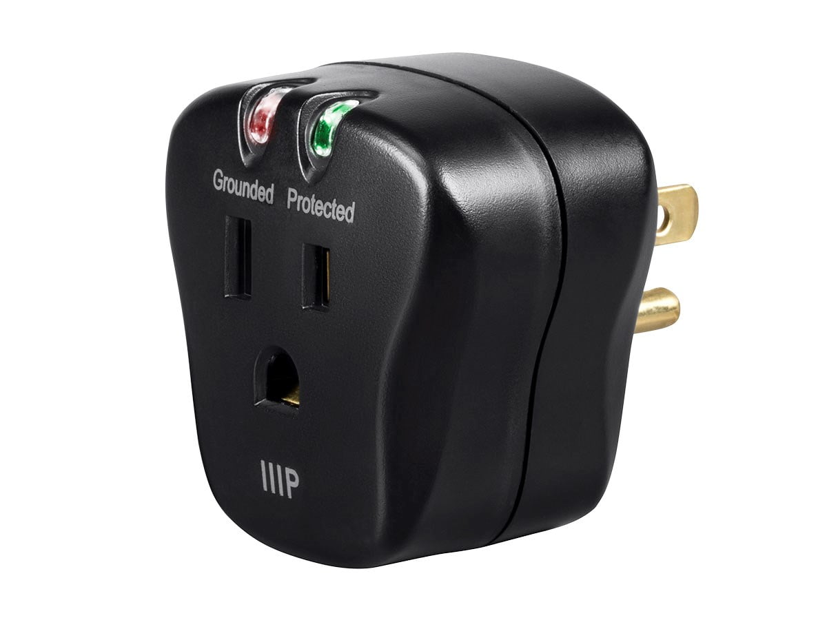 Monoprice 1 Outlet Portable Mini Power Surge Protector Wall Tap - Black ...