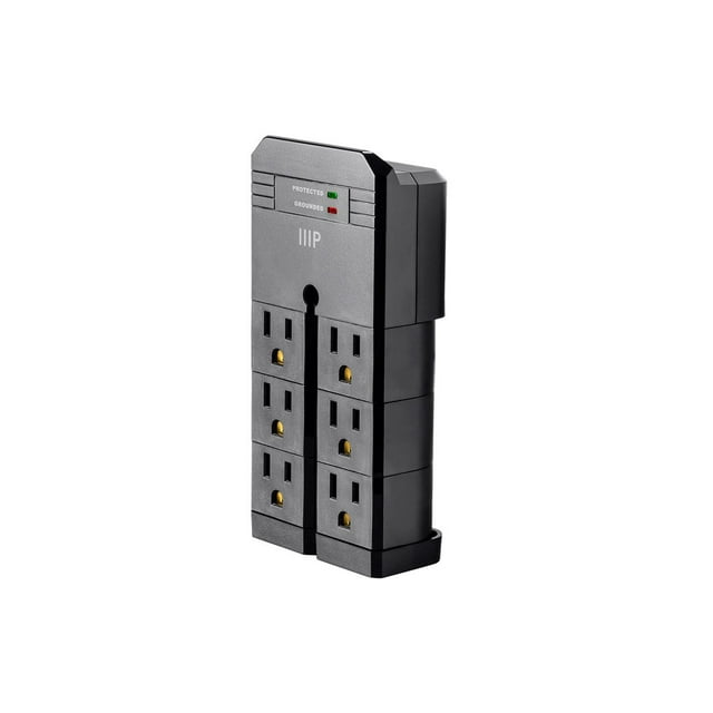 Monoprice 6 Outlet Rotating Power Surge Protector Wall Tap - Black | UL ...