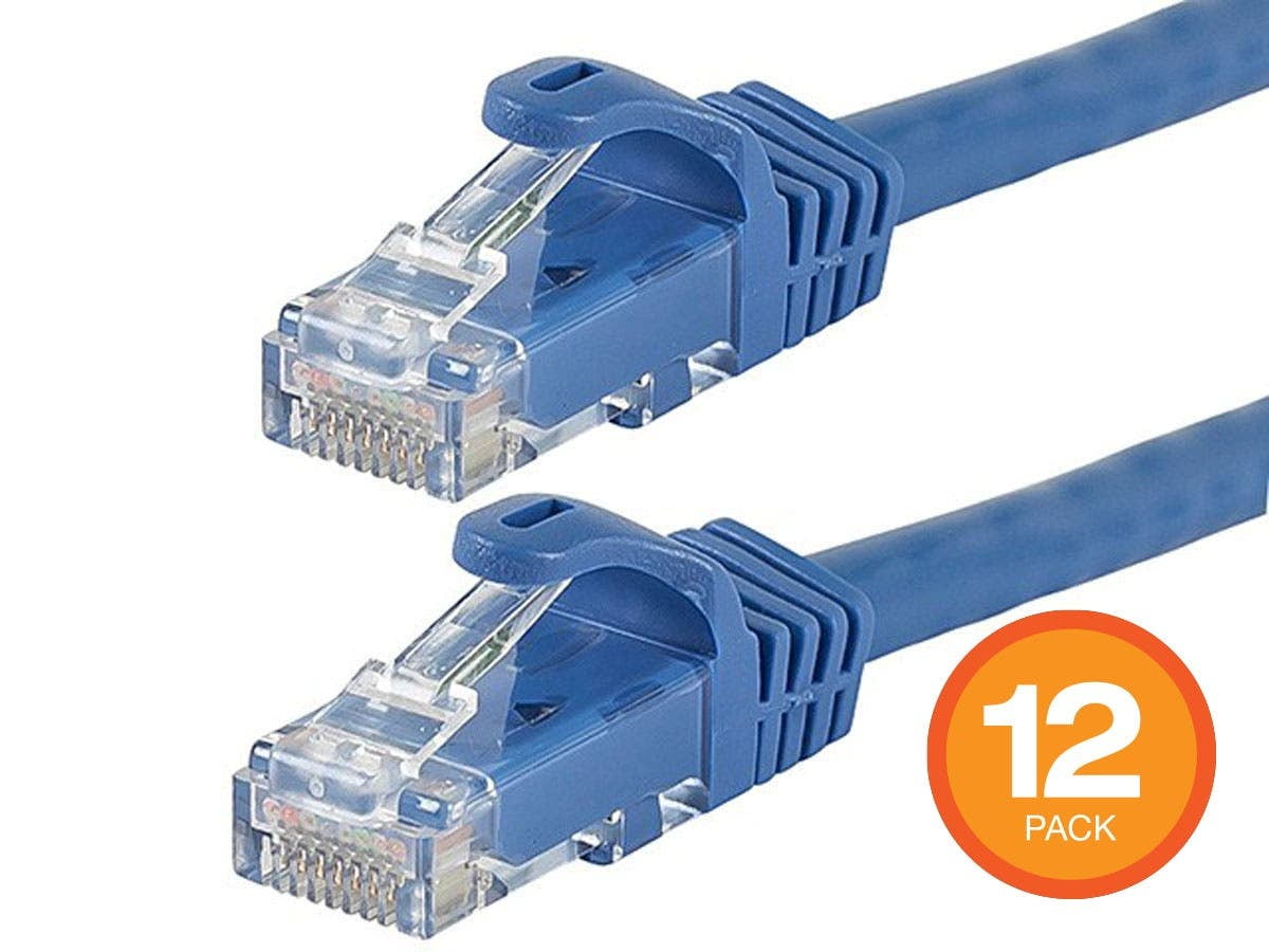 Monoprice Cat6 Ethernet Patch Cable - 1 Feet - Blue (12 Pack) Snagless ...
