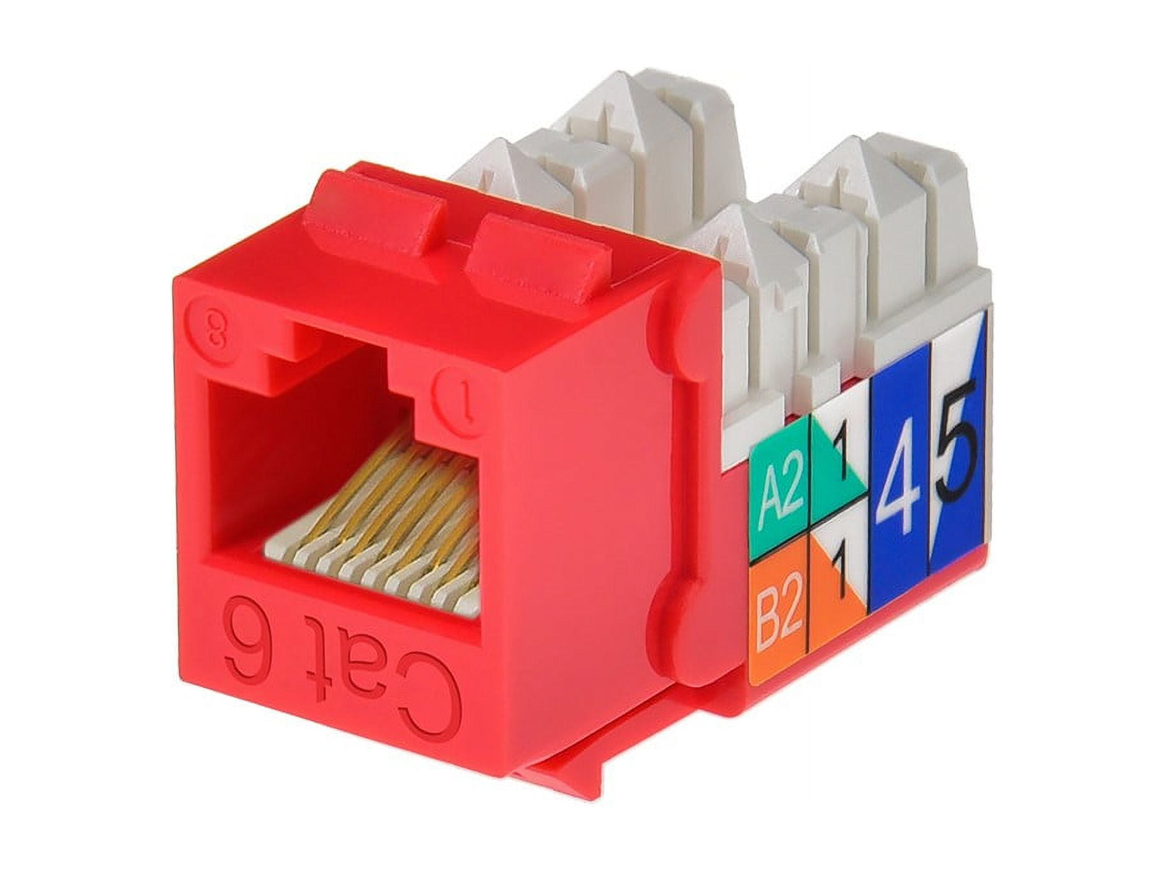 Monoprice Cat6 Punch Down Keystone Jack for 22-24AWG Solid Wire, Red ...