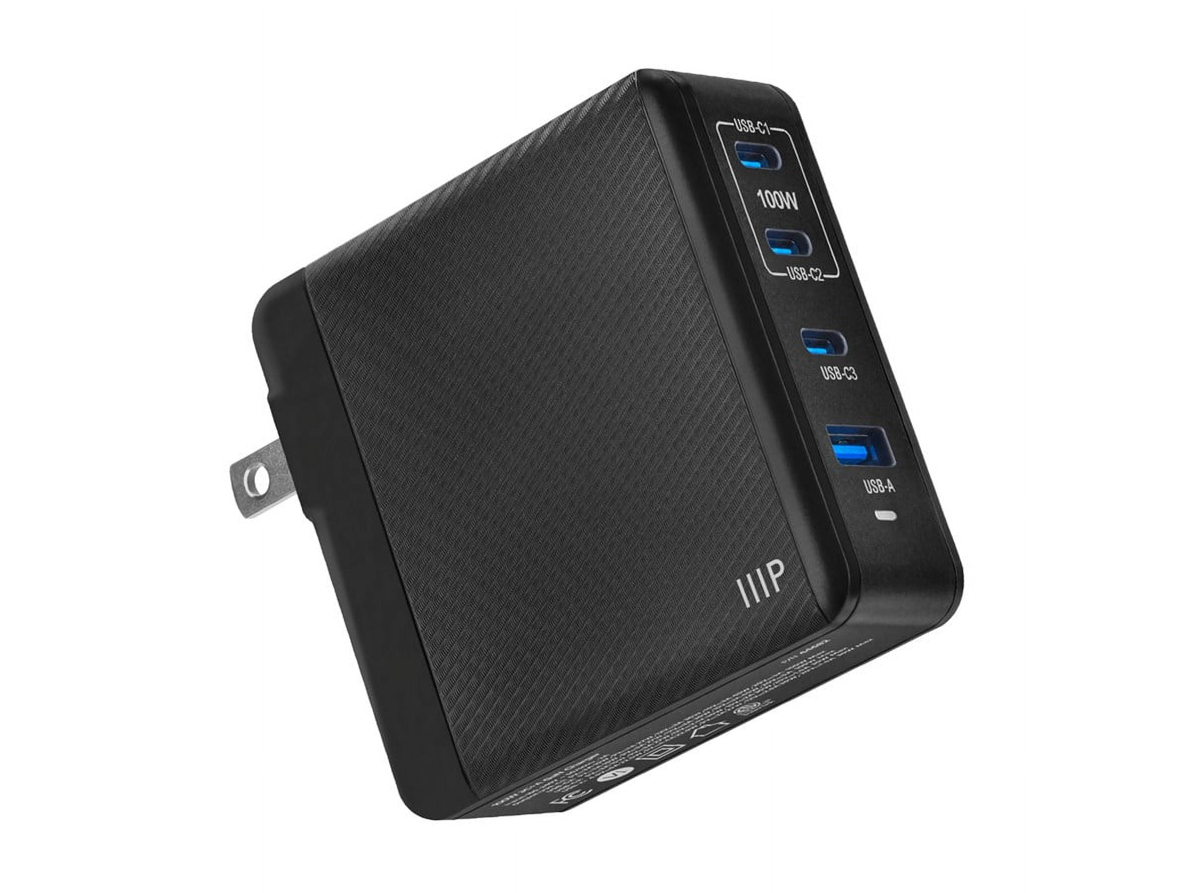 Monoprice Compact 4‑Port 100W GaN Charger with 3 USB-C & 1 USB-A Ports ...