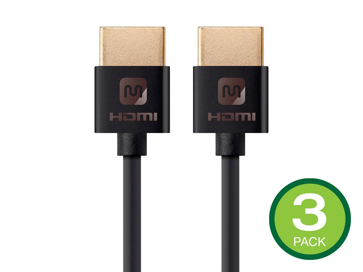 Monoprice HDMI Cable - 6 Feet - Black (3-Pack) High Speed, 4K@60Hz, HDR, 18Gbps, 36AWG, YCbCr 4: ...