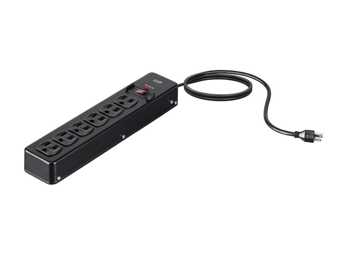 Monoprice Heavy Duty 6 Outlet Metal Surge Protector Power Strip - Black ...