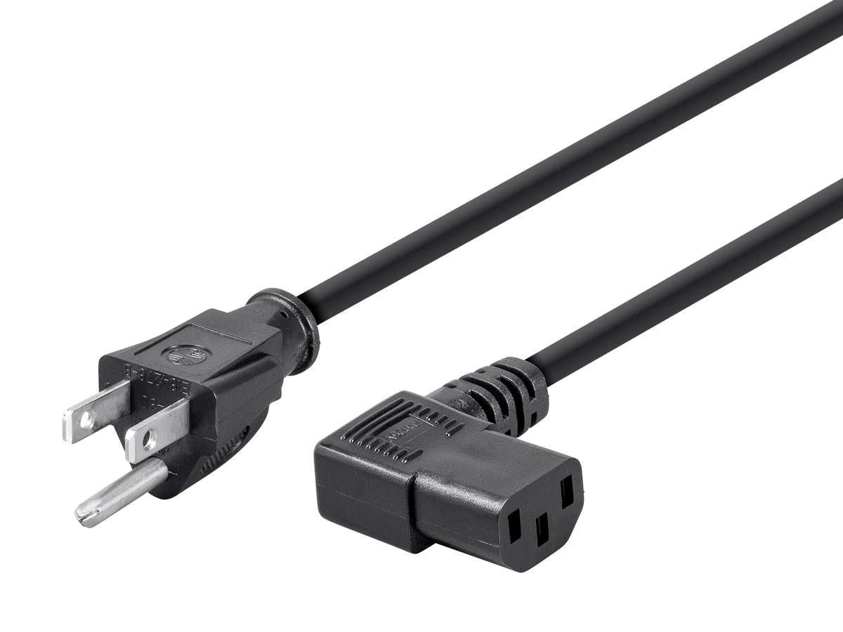 Monoprice Right Angle Power Cord - 2 Feet - Black, NEMA 5-15P to Right ...
