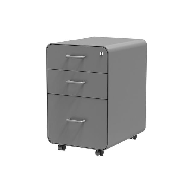 Monoprice Round Corner 3-Drawer File Cabinet - Gray With Lockable ...