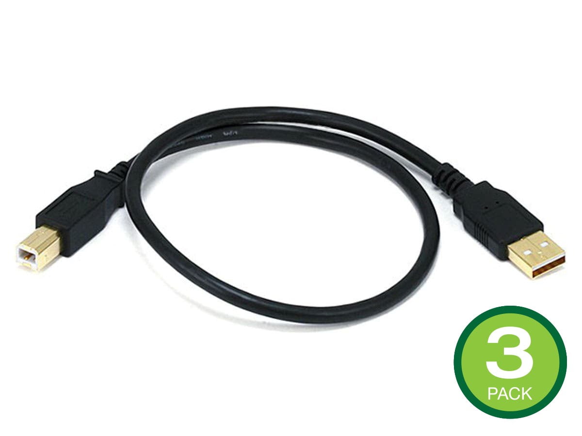 Monoprice USB Type-A to USB Type-B 2.0 Cable - 1.5 Feet - Black (3 Pack ...