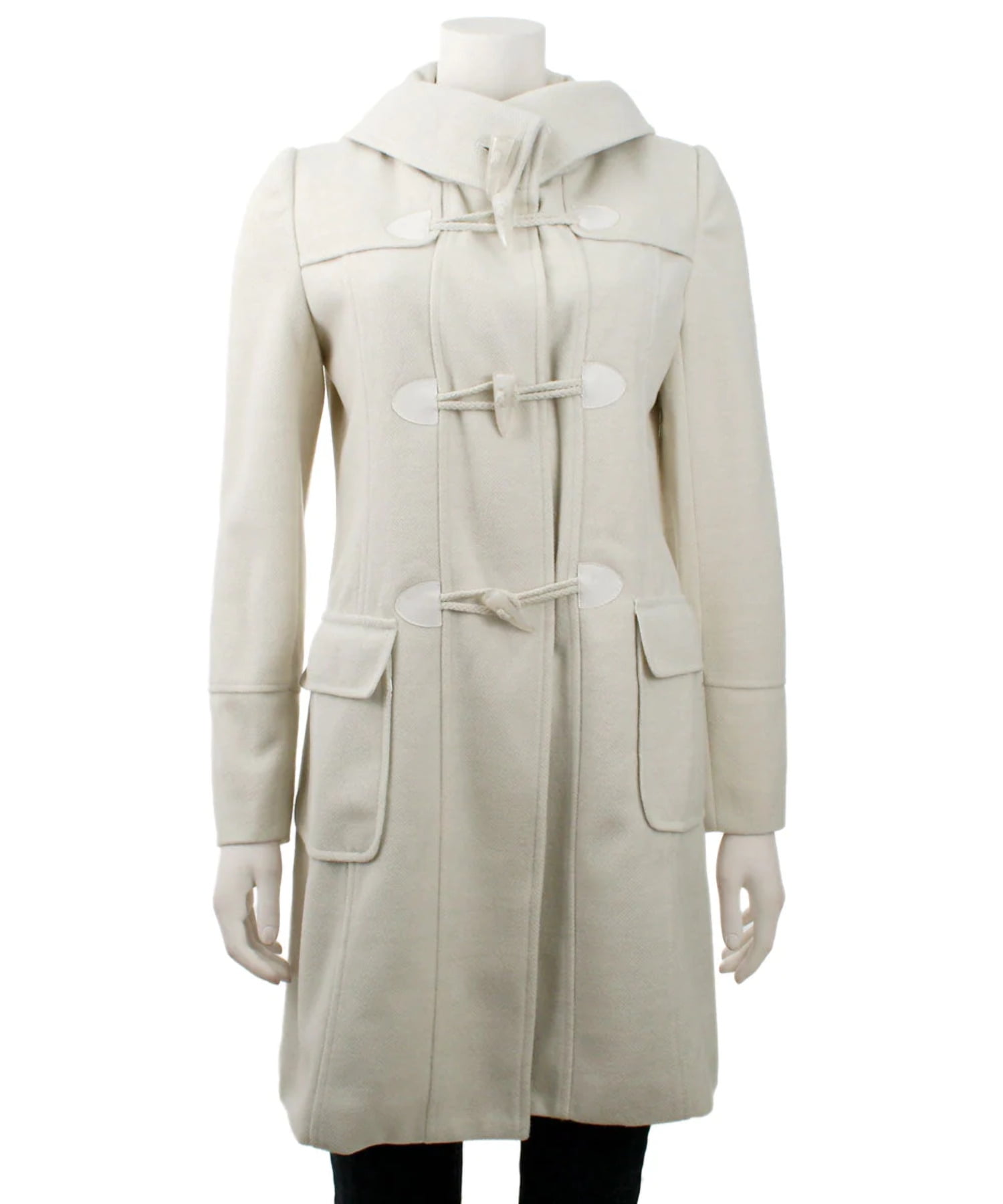 Monoreno Hooded Toggle Button Coat, Off White - Walmart.com