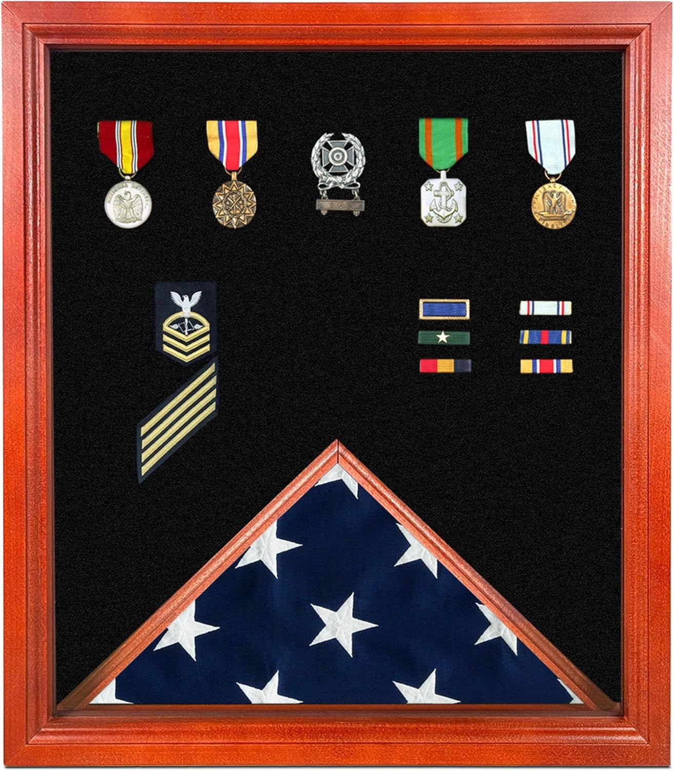 Super Tough Cherry Medal and Flag Display Case for American Veteran ...