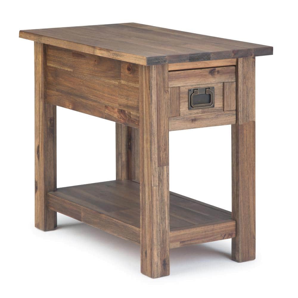 Monroe Solid ACACIA Wood 14 in. Wide Rectangle Rustic Narrow Side Table ...