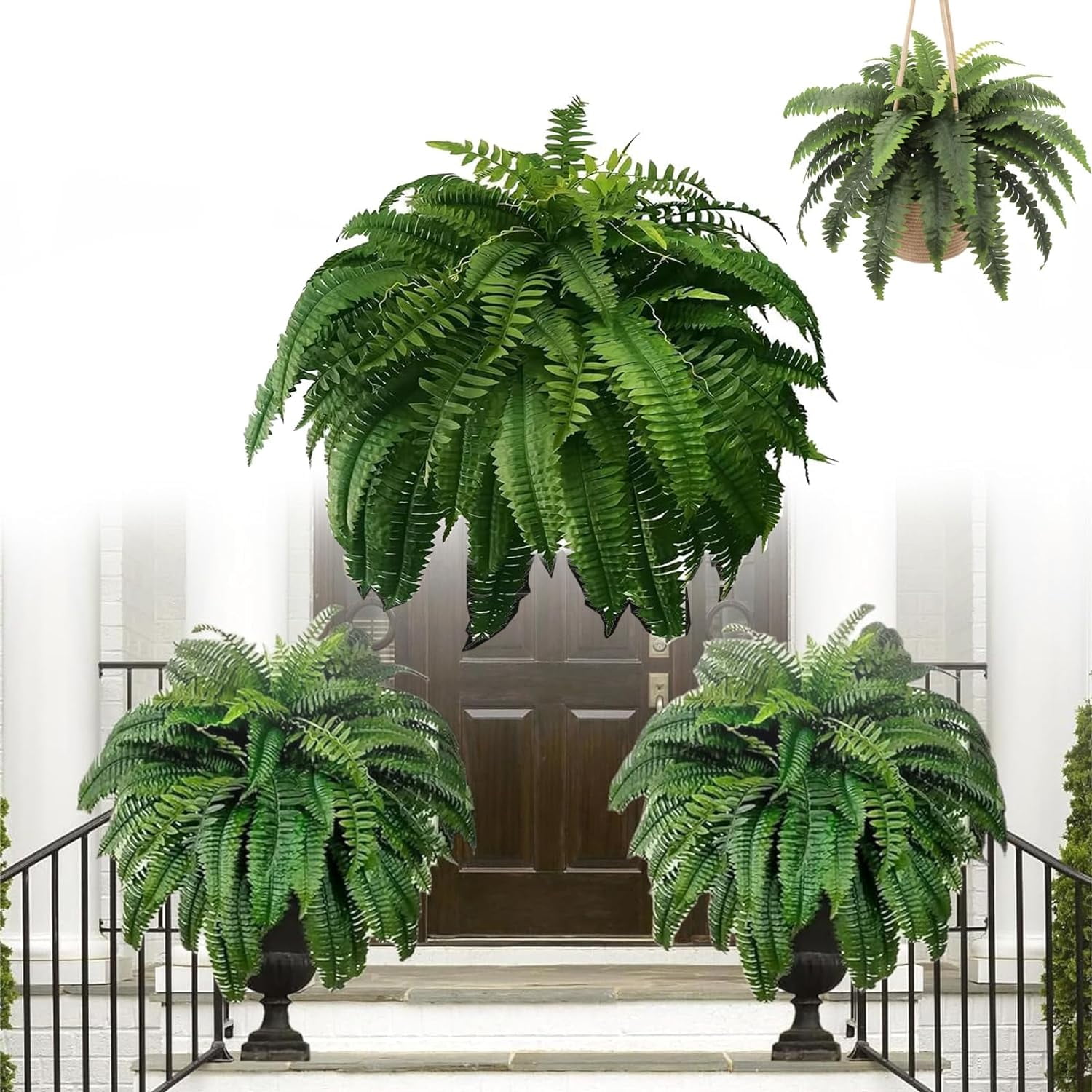 Monromall Artificial Ferns For Outdoors - Faux Ferns Outdoor Hanging ...