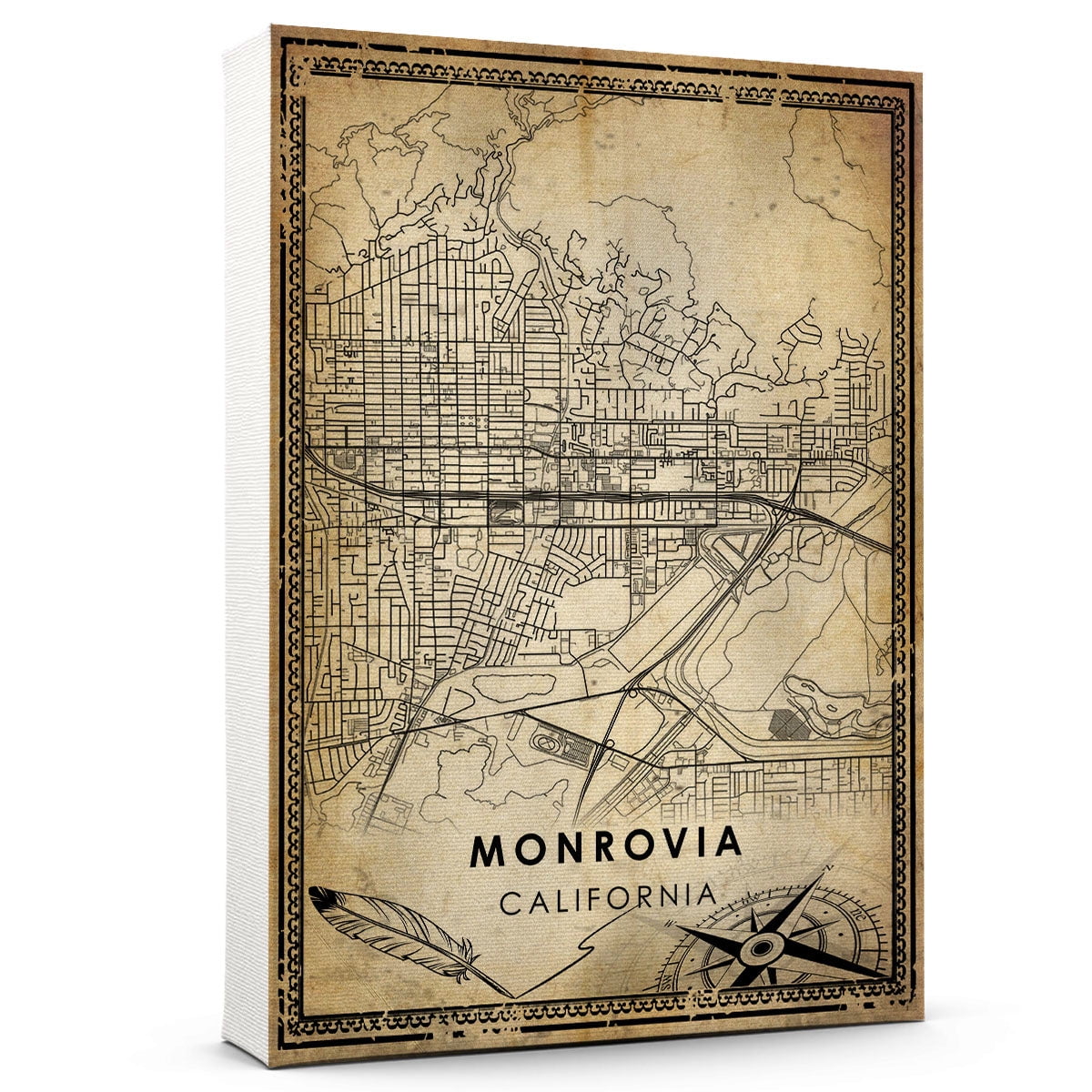 Monrovia Vintage Map Prints Canvas, California Map Art Canvas, Canvas ...