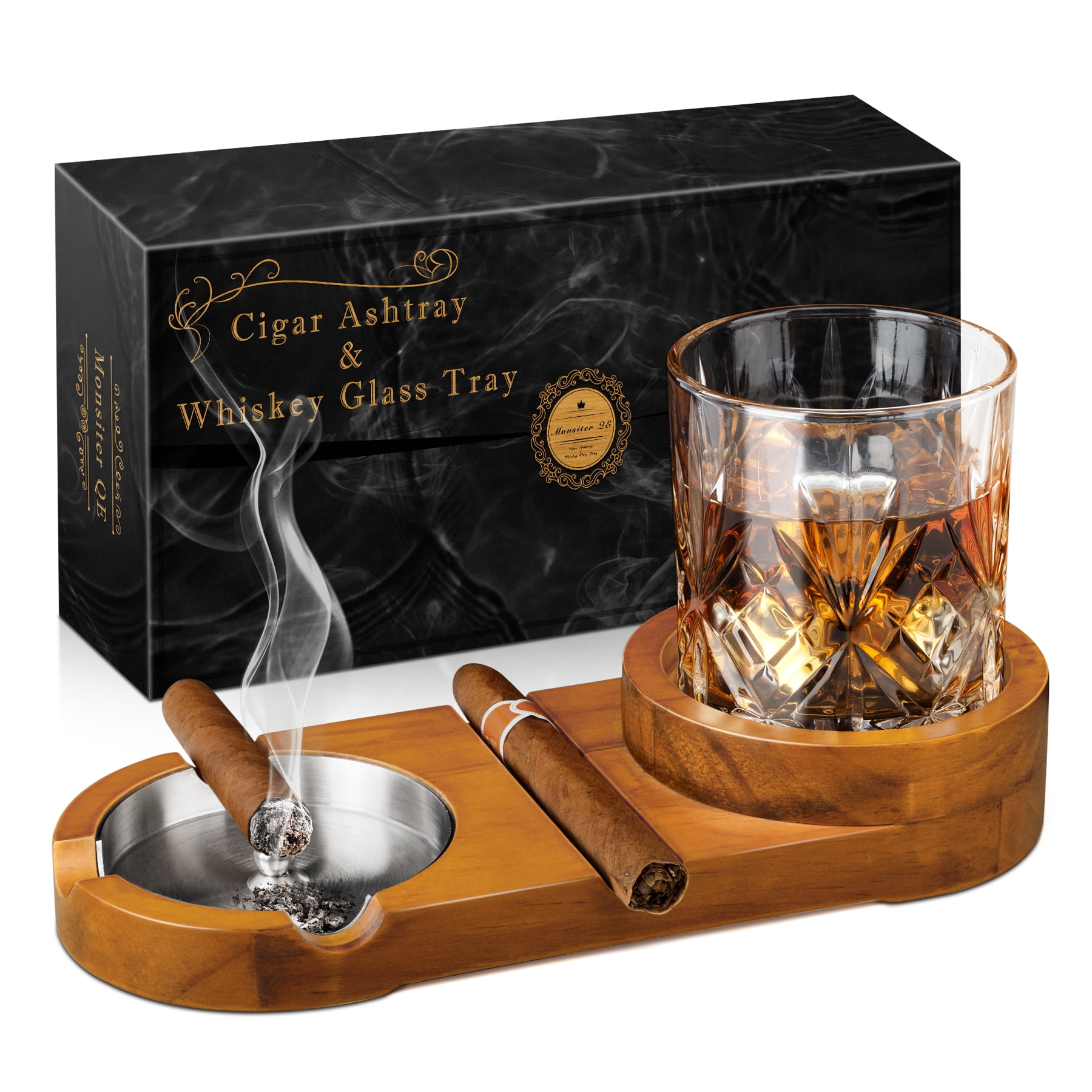 Monsiter Cigar Ashtrays, Whiskey Glass Tray and Cigar Holder for Indoor ...