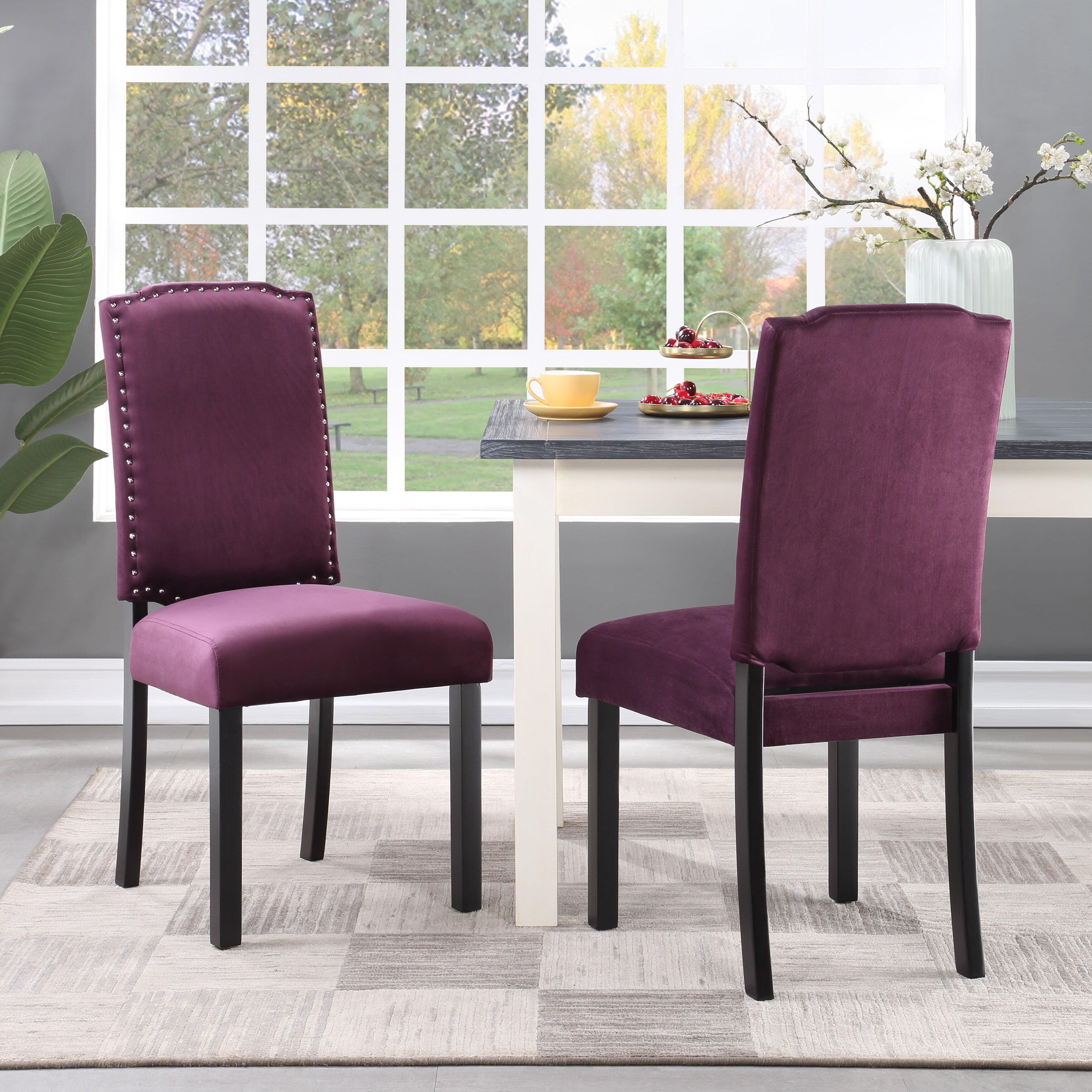 Monsoon Pacific Ellica Velvet Dining Chairs (Set of 2) Plum Wine ...