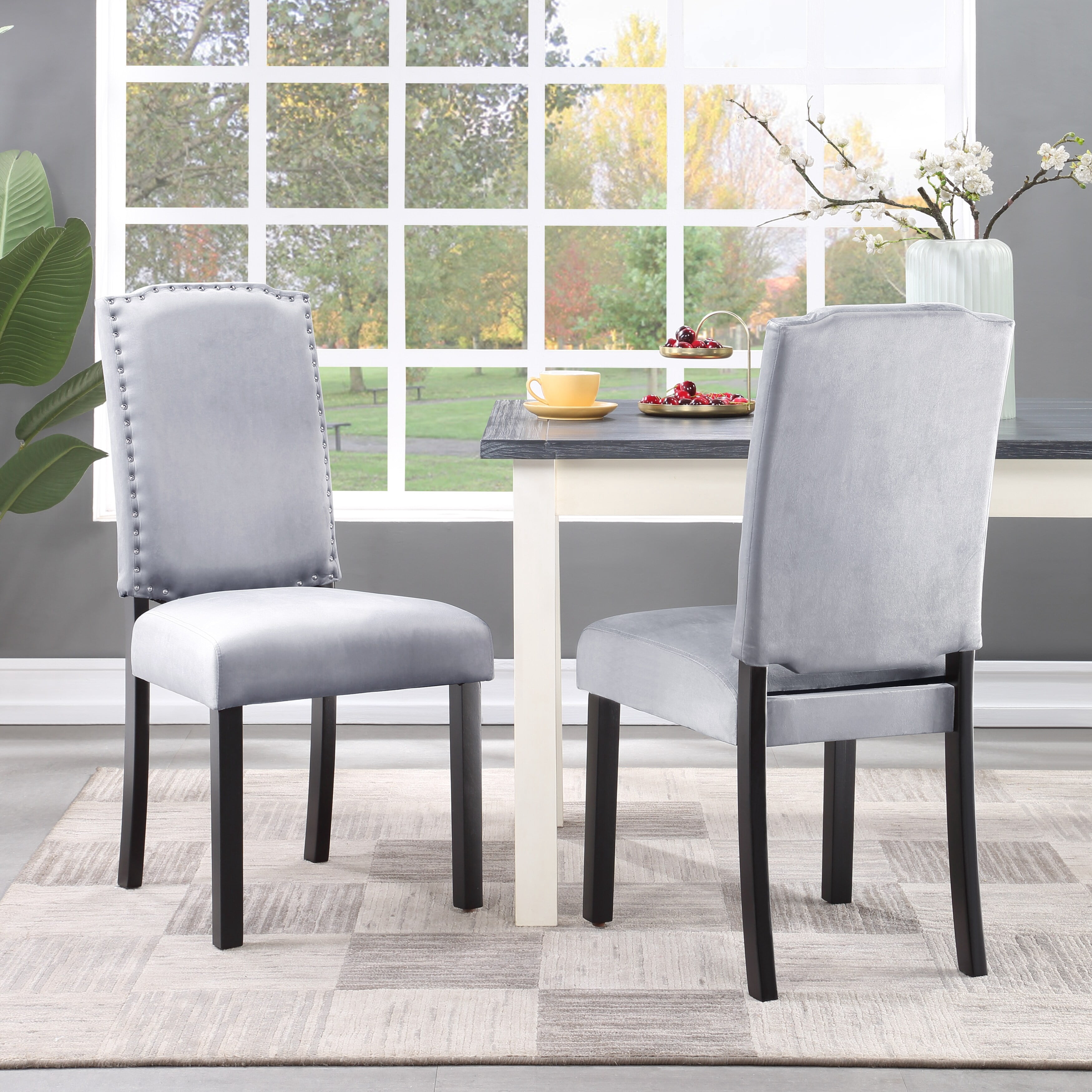 Monsoon Pacific Ellica Velvet Dining Chairs (Set of 2) Sharkfin Grey ...
