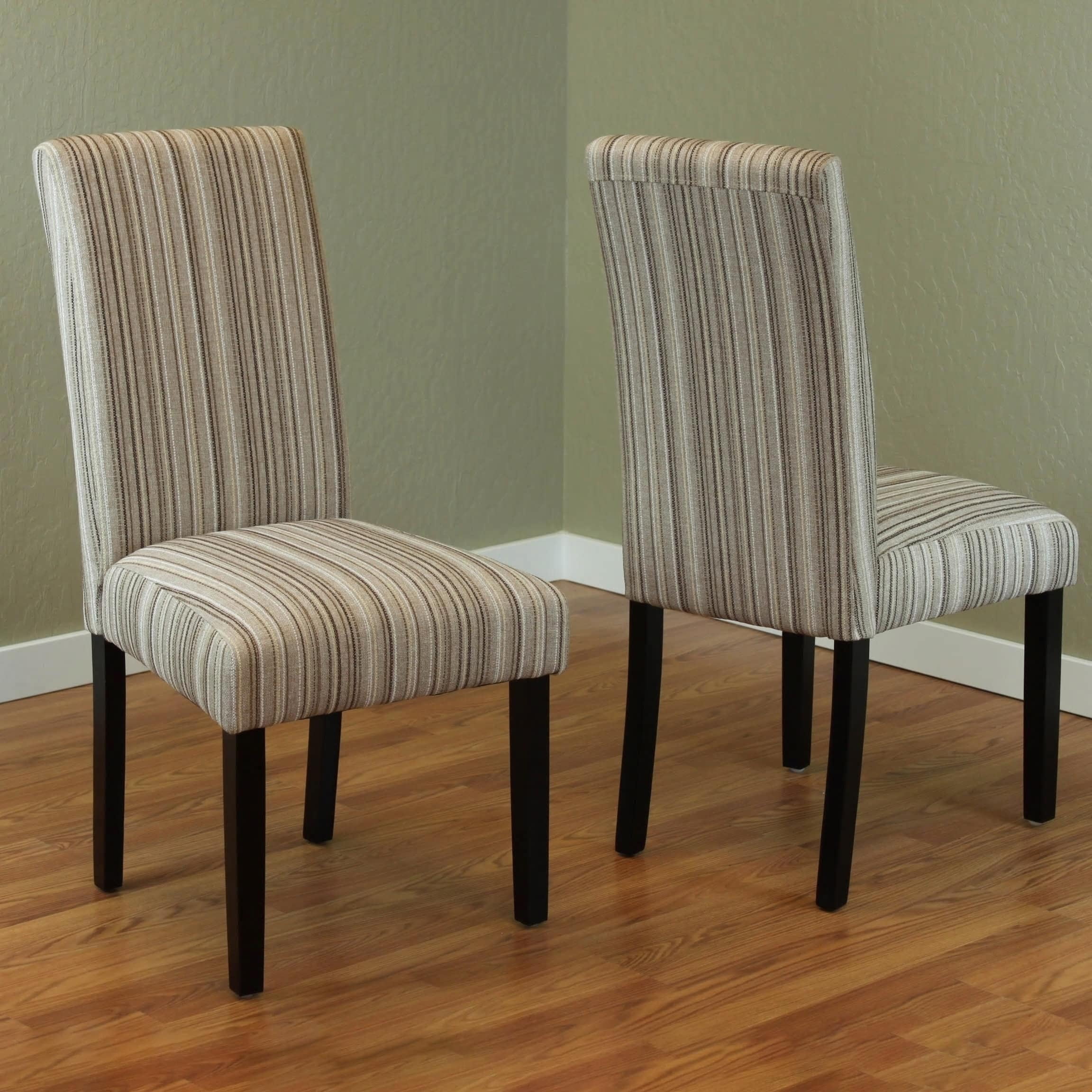 Monsoon Seville Stripe Fabric Dining Chairs (Set of 2) Beige Rubberwood ...