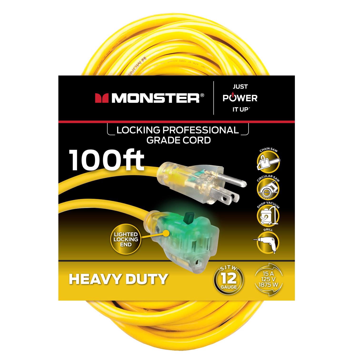 Monster Just Power It Up Outdoor 100 ft. L Yellow Extension Cord 12/3 ...