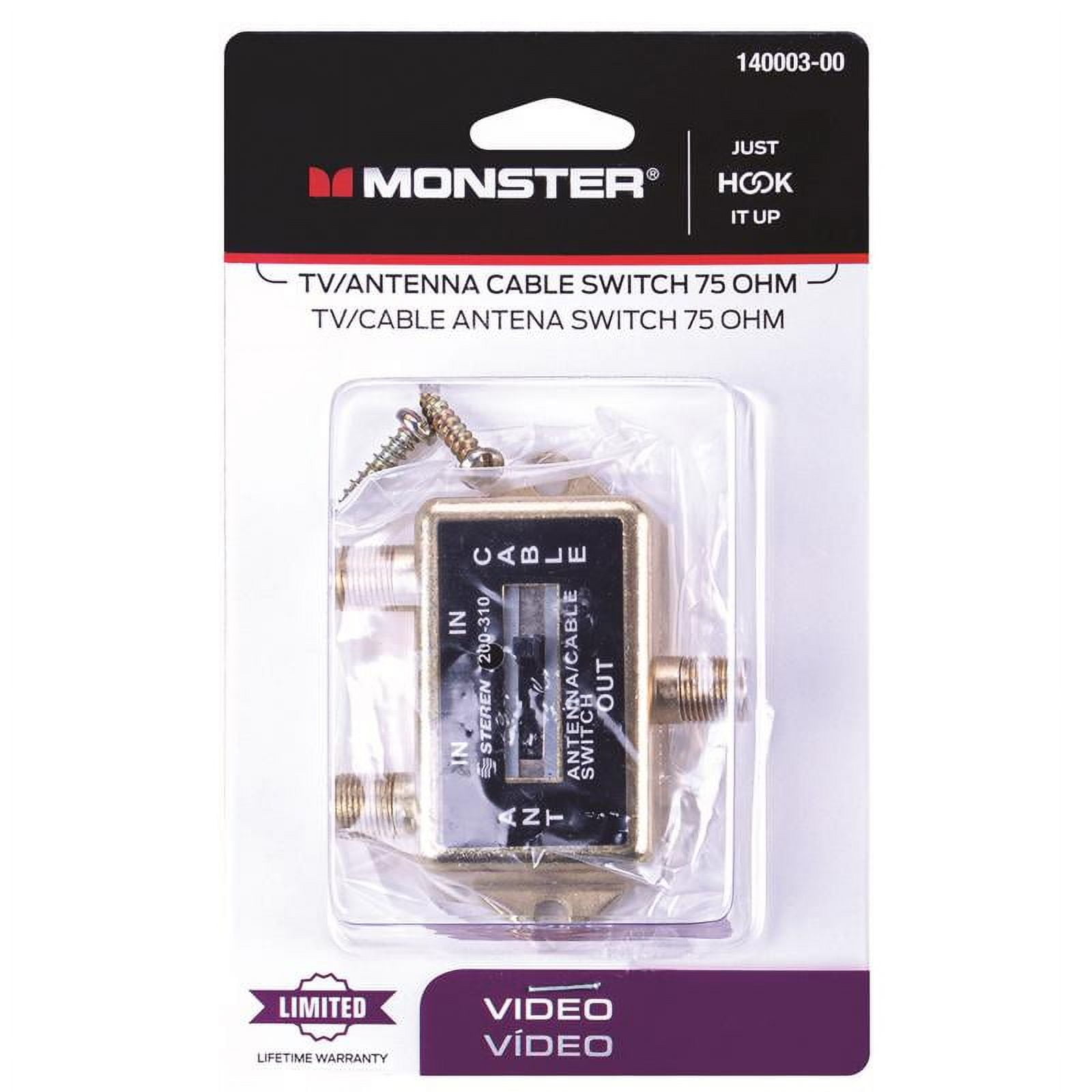 Monster 2-Way Coaxial TV Antenna Cable Switch, 75 Ohm, Durable Metal ...