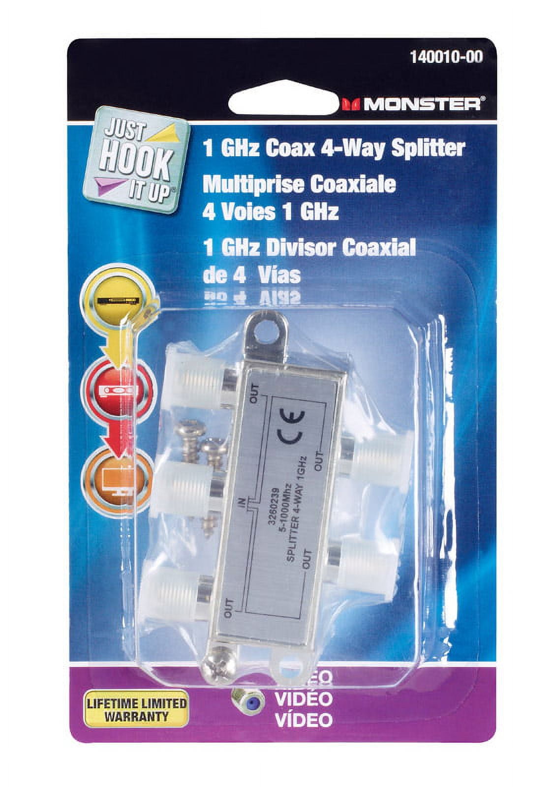 Monster 140010-00 4 Way Digital Coax Splitter, 1 GHz - Walmart.com
