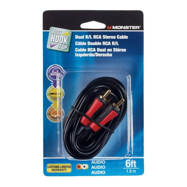 Monster 140289-00 Rca Cable, 6', Black - Walmart Business Supplies