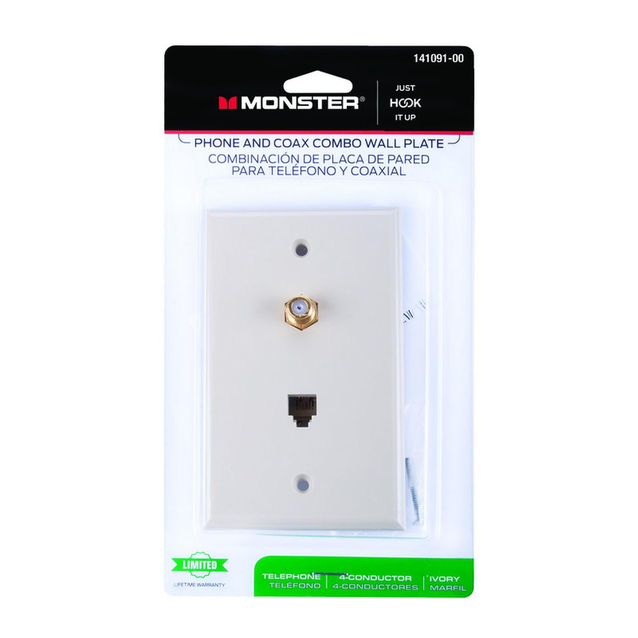 Monster 141091-00 4 Conductor Phone - Coax Combo Wall Plate In Ivory ...
