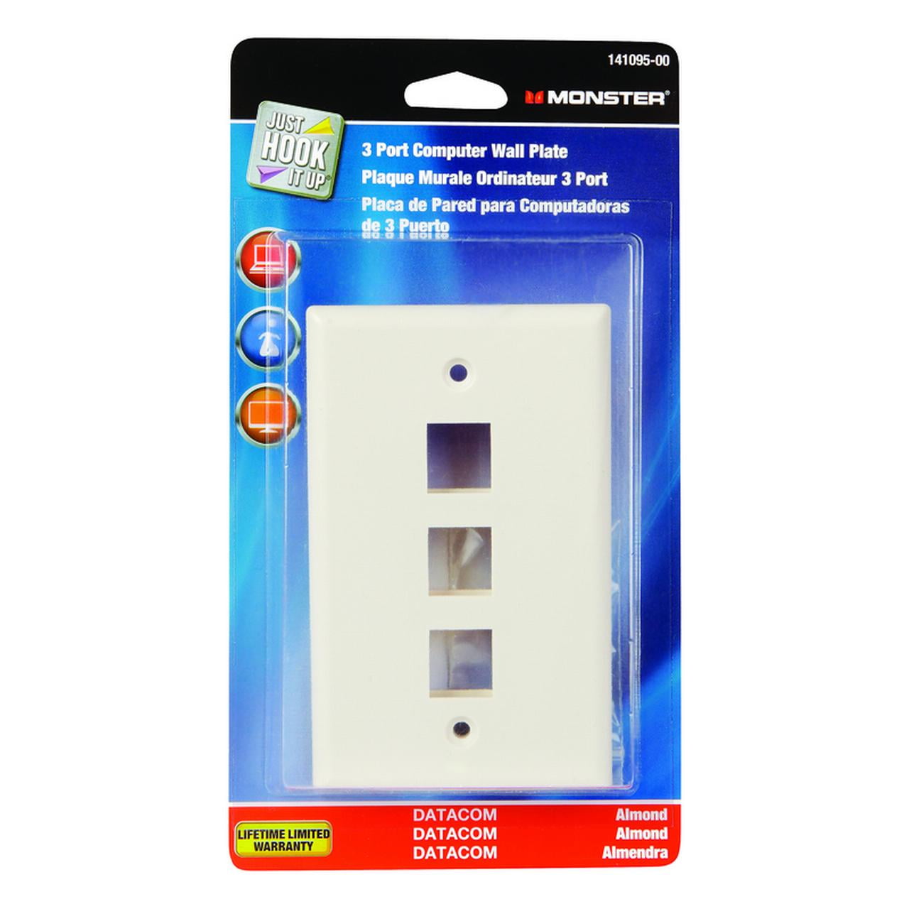 Monster 141095-00 Multi Media Keystone Wall Plate, 3 Port, Almond ...