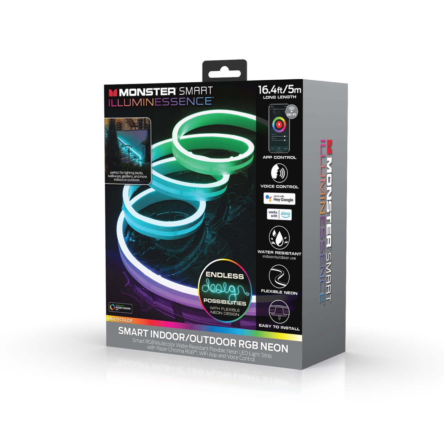 Monster 16.4ft Smart Outdoor Multi-Color Neon LED Light Strip, Mobile ...