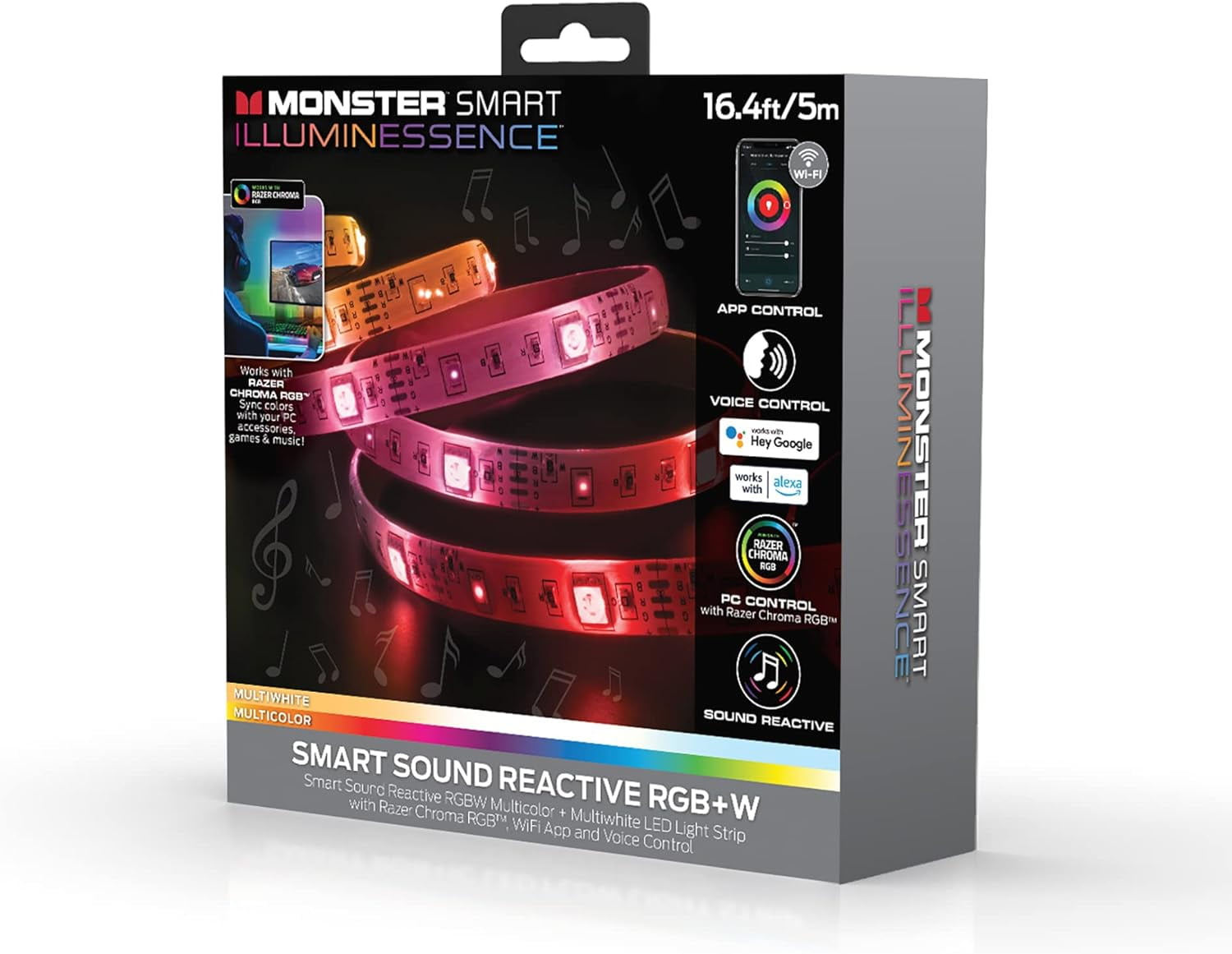 Monster 16.4ft RGB LED Light Strip, Smart Sound Reactive, Multi-Color, Indoor, App Control ...